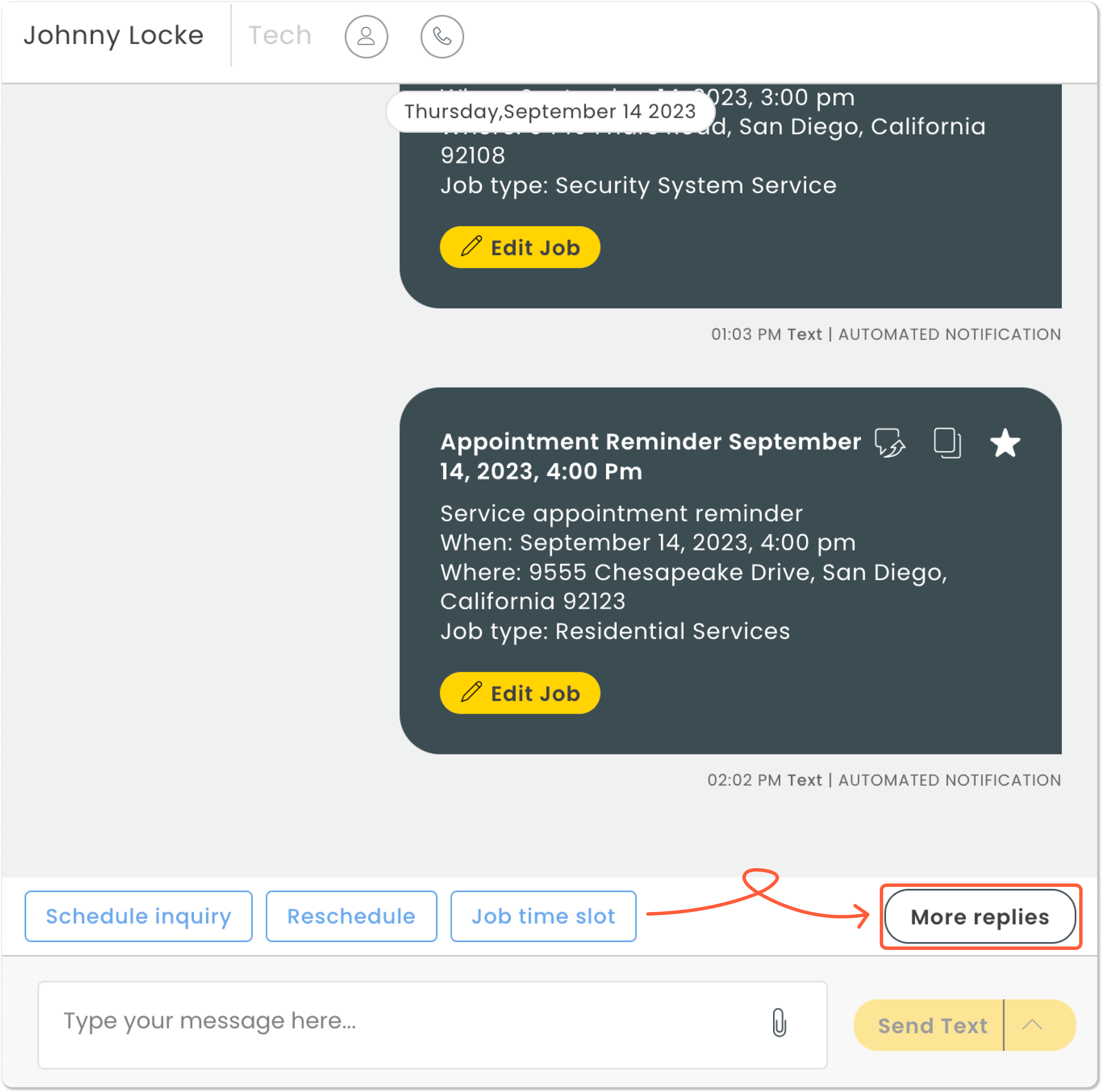 Creating quick reply templates in the Message Center – Workiz