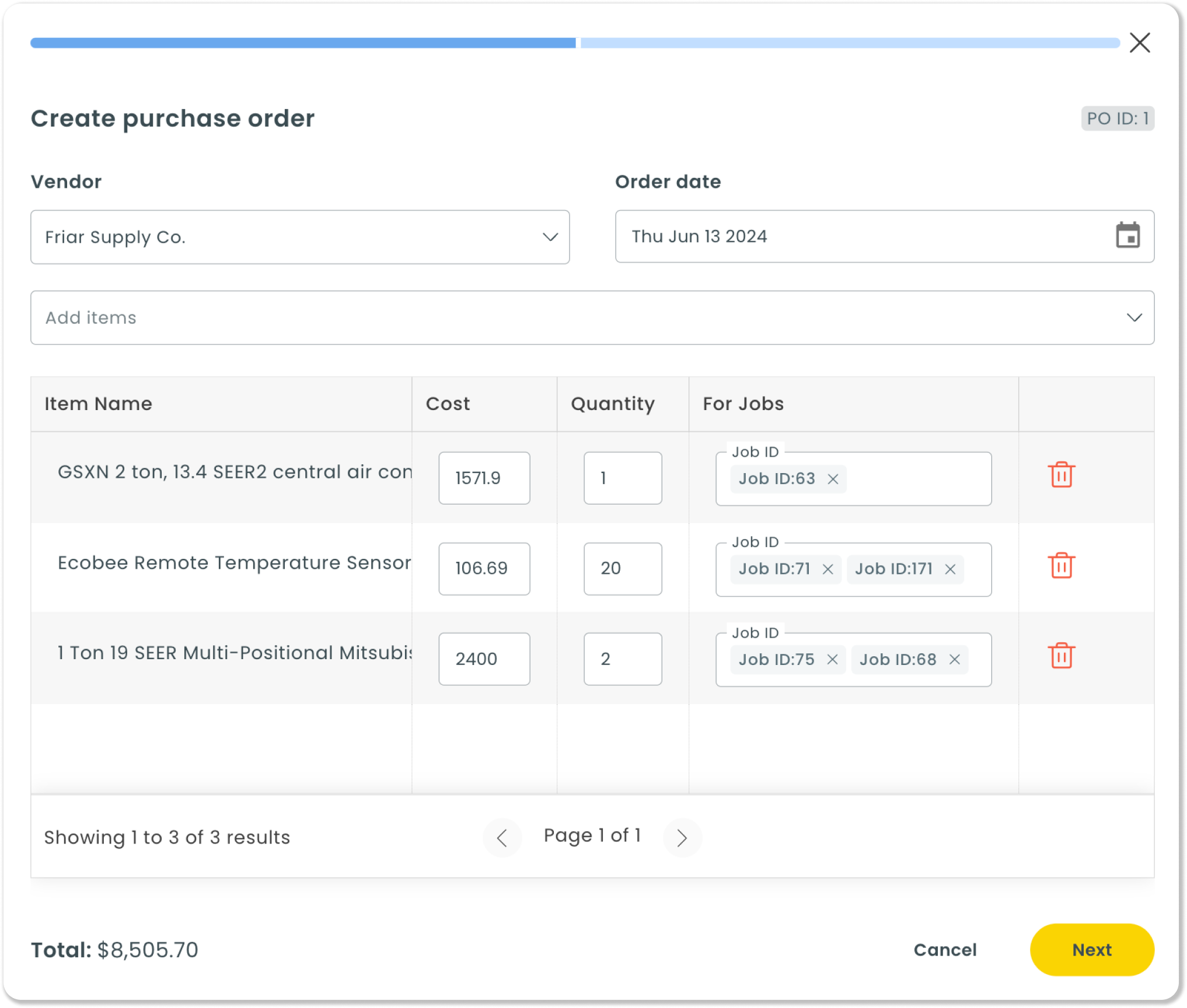 Creating and sending purchase orders – Workiz