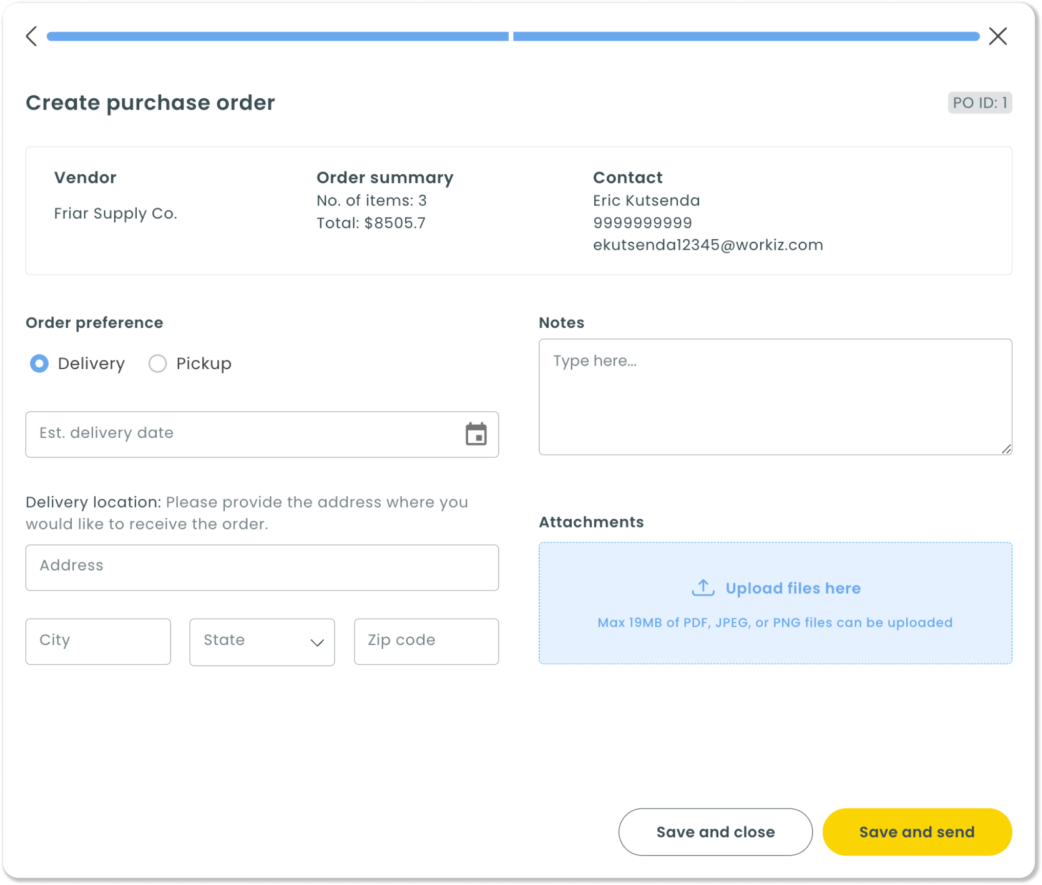 Creating and sending purchase orders – Workiz